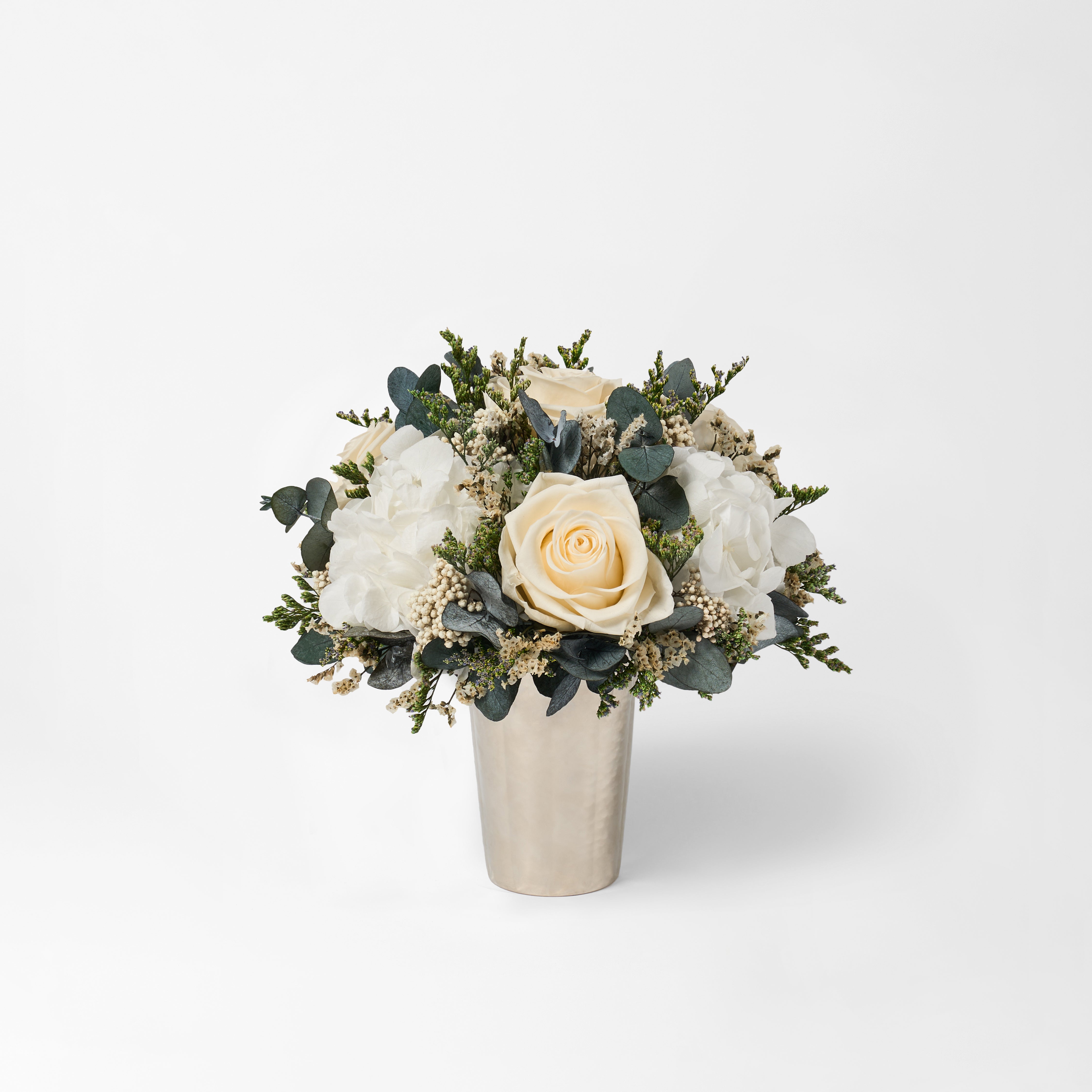 JANE - PRESERVED WHITE MIXED FLOWER ARRANGEMENT IN YOUR CHOICE OF VASE ...